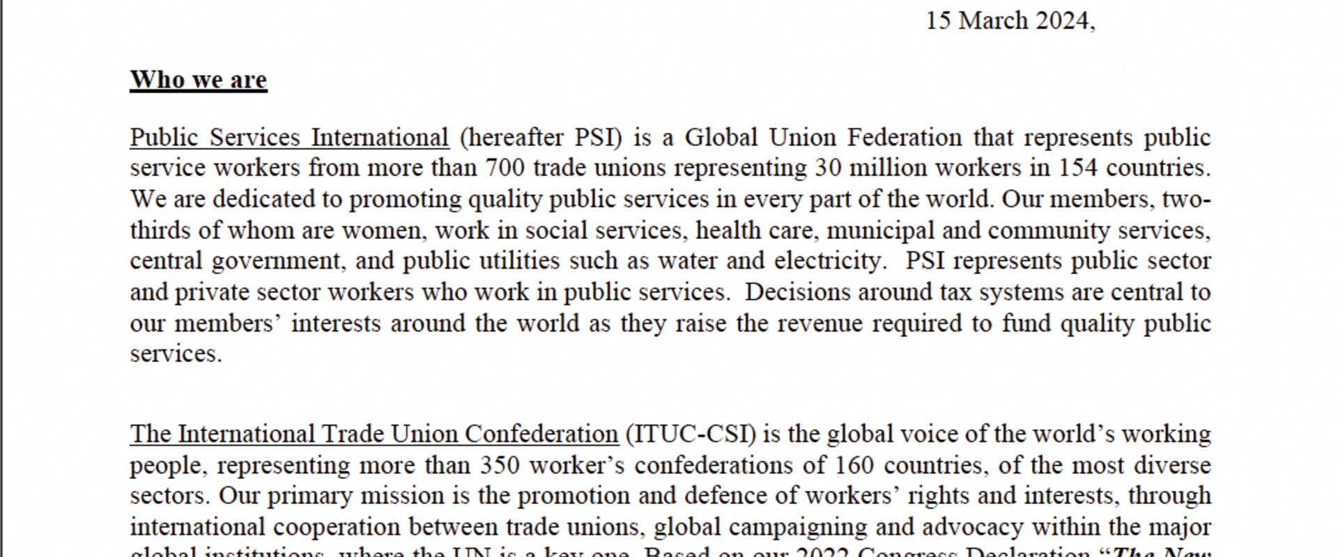 PSI and ITUC inputs to the UN Tax Convention - PSI - The global union ...