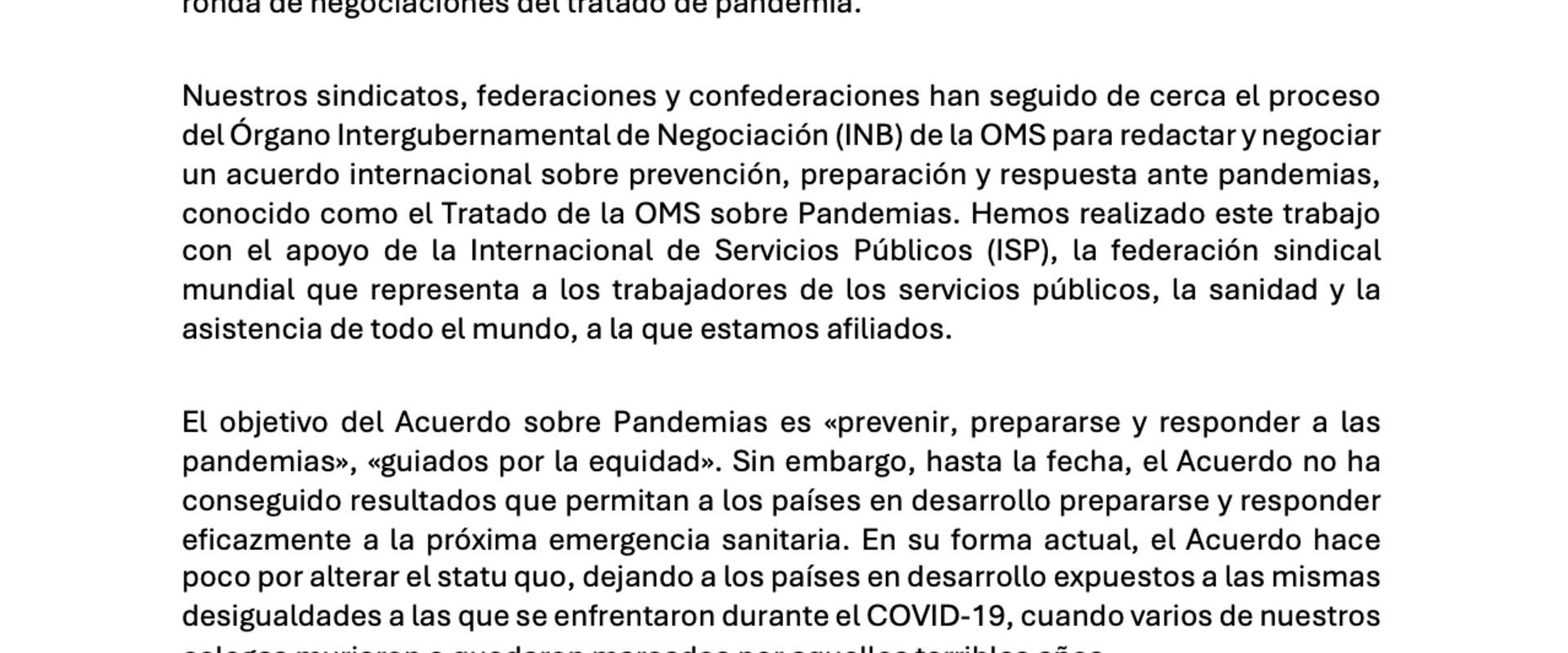 Pandemic Treaty Model Letter - INB12 - PSI - The global union ...