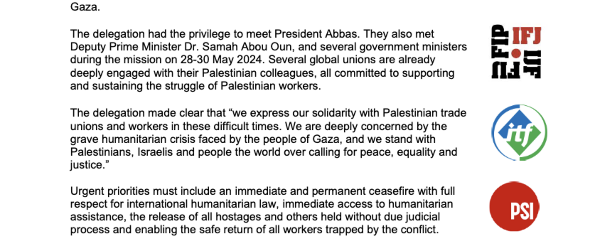 Global Unions Palestine Delegation Statement - PSI - The global union ...